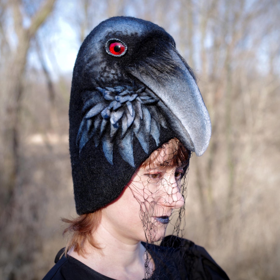 Handmade Needle Felted Raven Hat: Couture Bird Headpiece ~ Animal ...