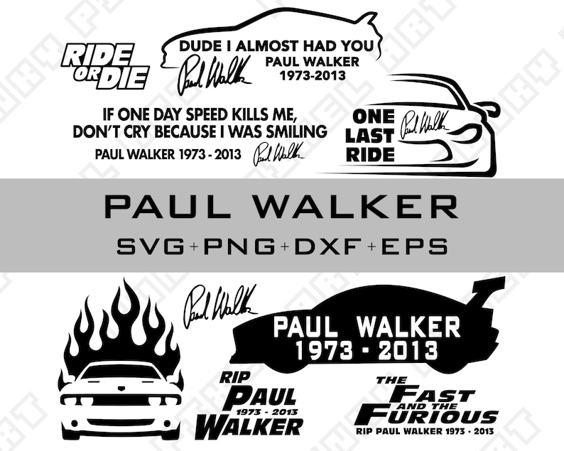 Paul Walker Bumper Sticker SVG Bundle | Fast & Furious Car Decal Cut ...
