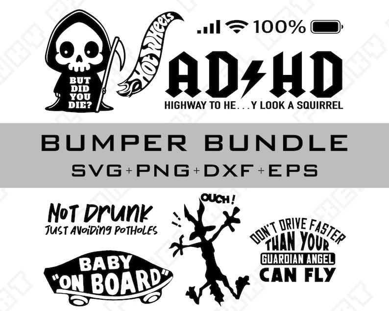 Funny Bumper Sticker SVG Bundle | Car Decal Cut File | Humorous Driving ...