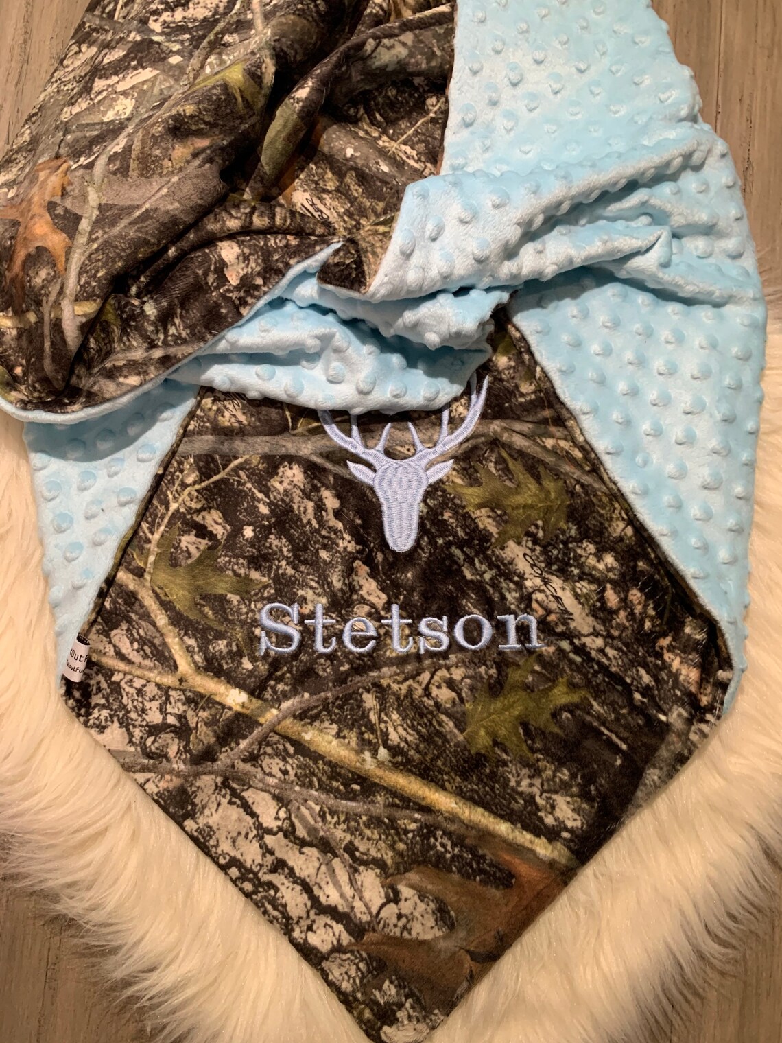 Personalized Blue Camo Baby Boy Blanket Minky Camo Hunting - Etsy
