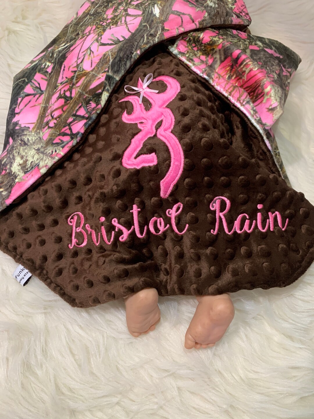 Personalized Pink Camo Baby Girl Blanket, Deer Buck Appliqué Minky ...