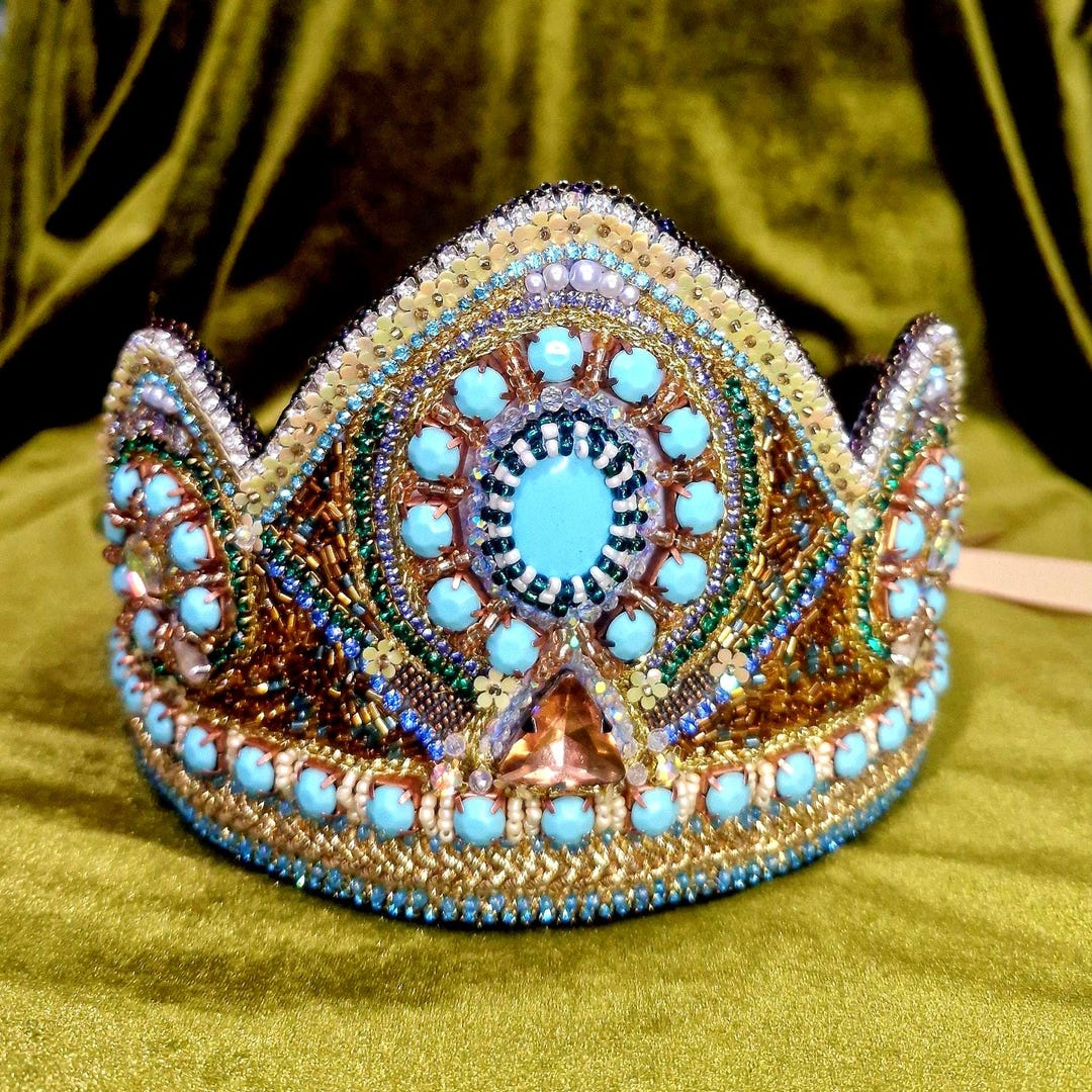 Handmade Beaded Crown, Crystal Rhinestone Tiara Headband, Bridal Hair ...