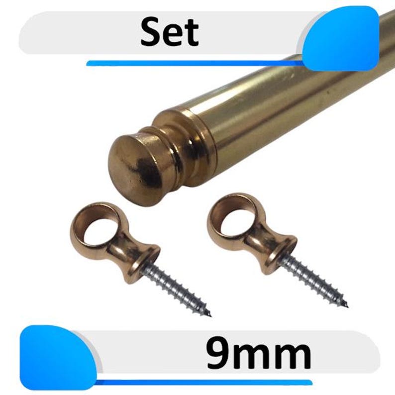 Set of 9 Mm Polished Brass Stair Runner Rods With Iron Core. Stair Rod ...