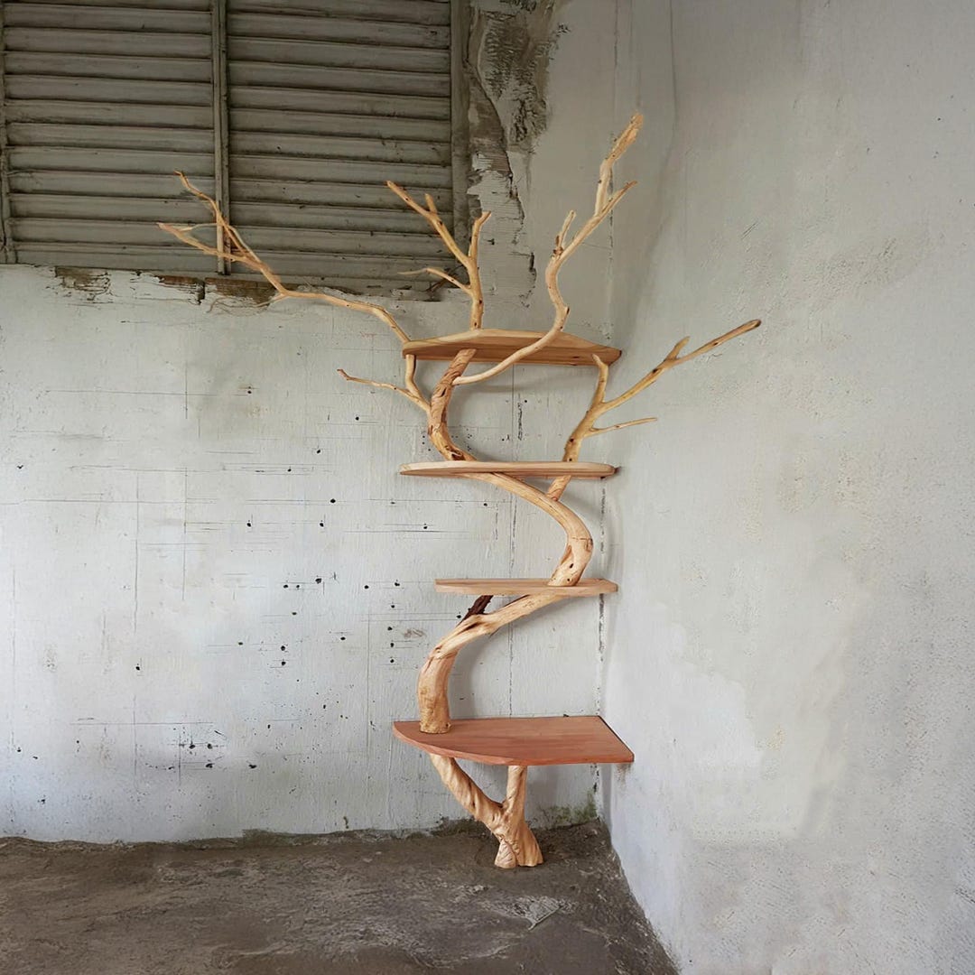 Tree Branch Corner Bookshelf Decor on Wall Mount Floating Shelf Solid ...