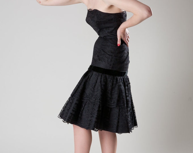 Vintage 1950s Black Wiggle Dress Strapless Lace Lbd Summer Etsy