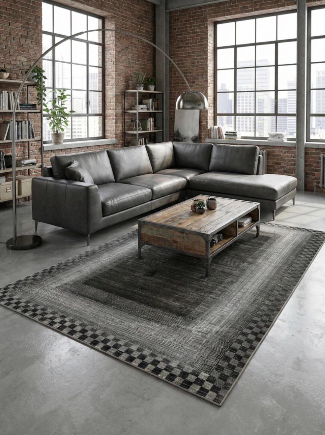 Luxury Viscose Rug 2 Million Points High Density Checkerboard Greek Key ...