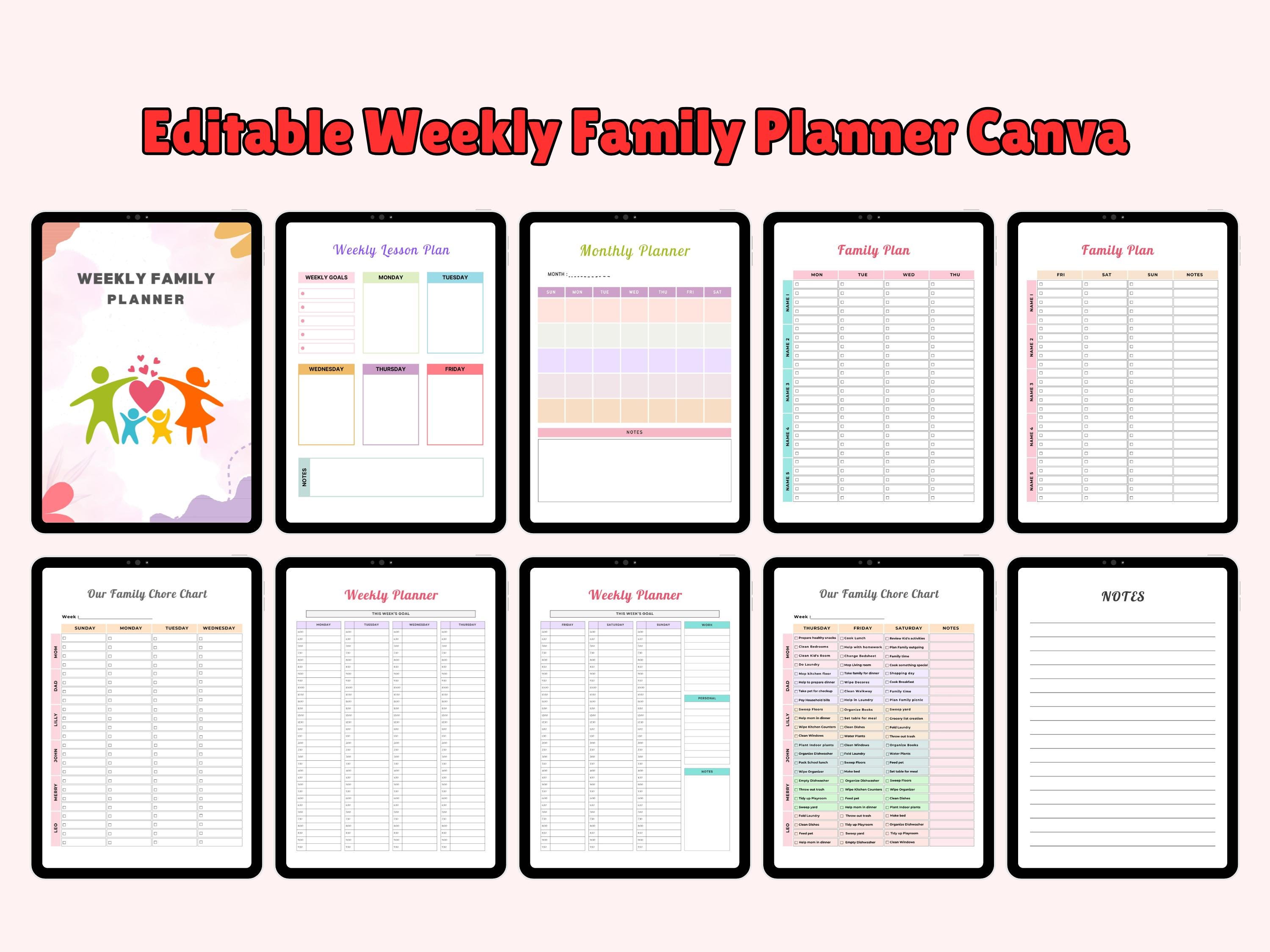 EDITABLE Weekly FAMILY PLANNER Command Center | Family Planner ...