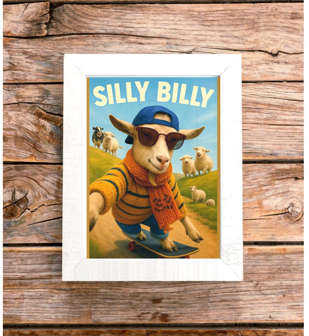 Printable Print. Silly Billy Goat Skateboarding – Funny Animal Art ...