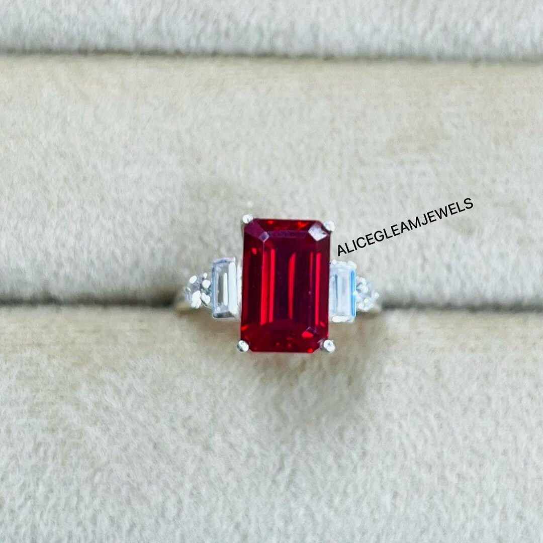Gorgeous Ruby Ring Vintage Ruby Ring Emerald Cut Ruby Ring 925 Sterling Silver Ruby Ring for Her ...