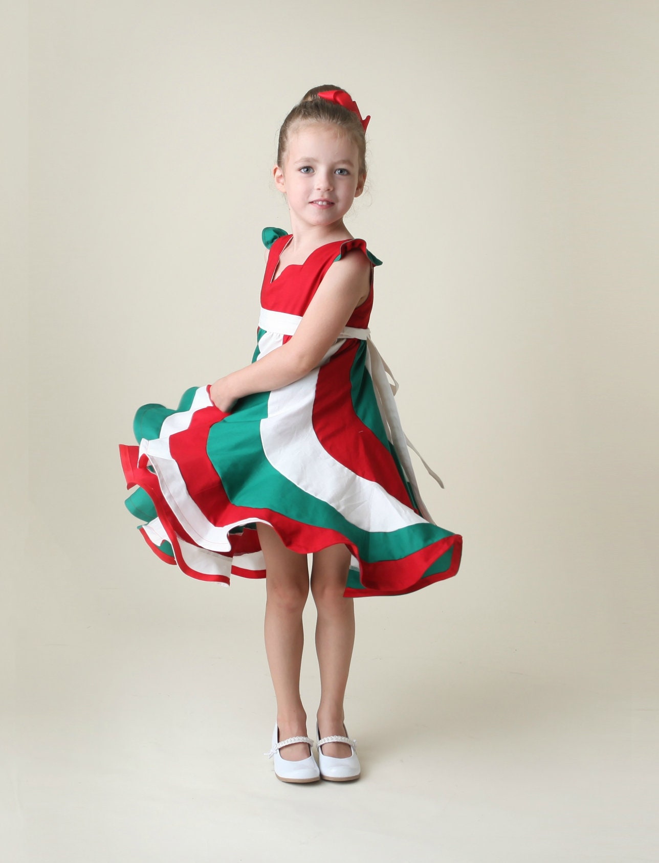 Christmas Swirl Dress, Girls Boutique Dress, Red Green and White Swirl ...