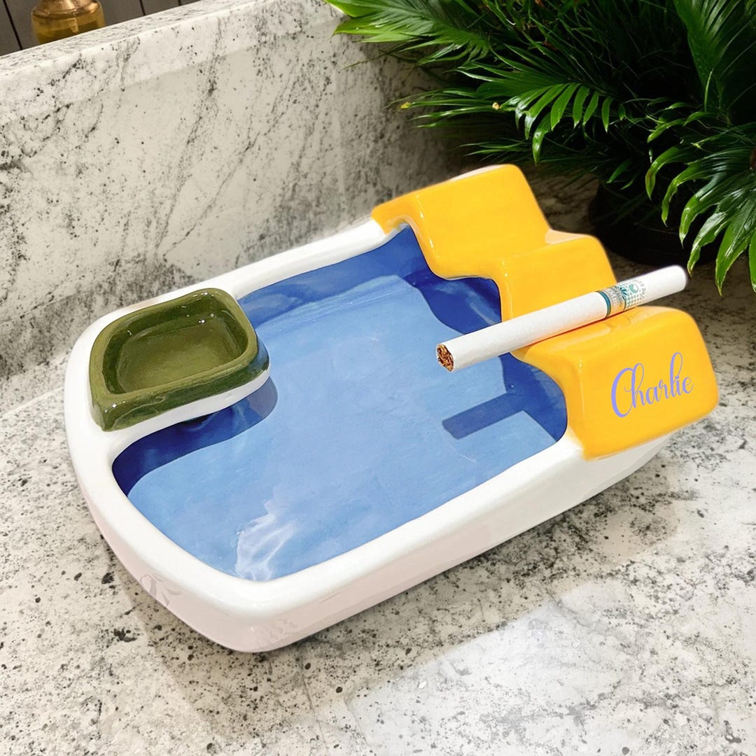 Personalized Ceramic Poolside Ashtray With Water Reservoir, Custom ...