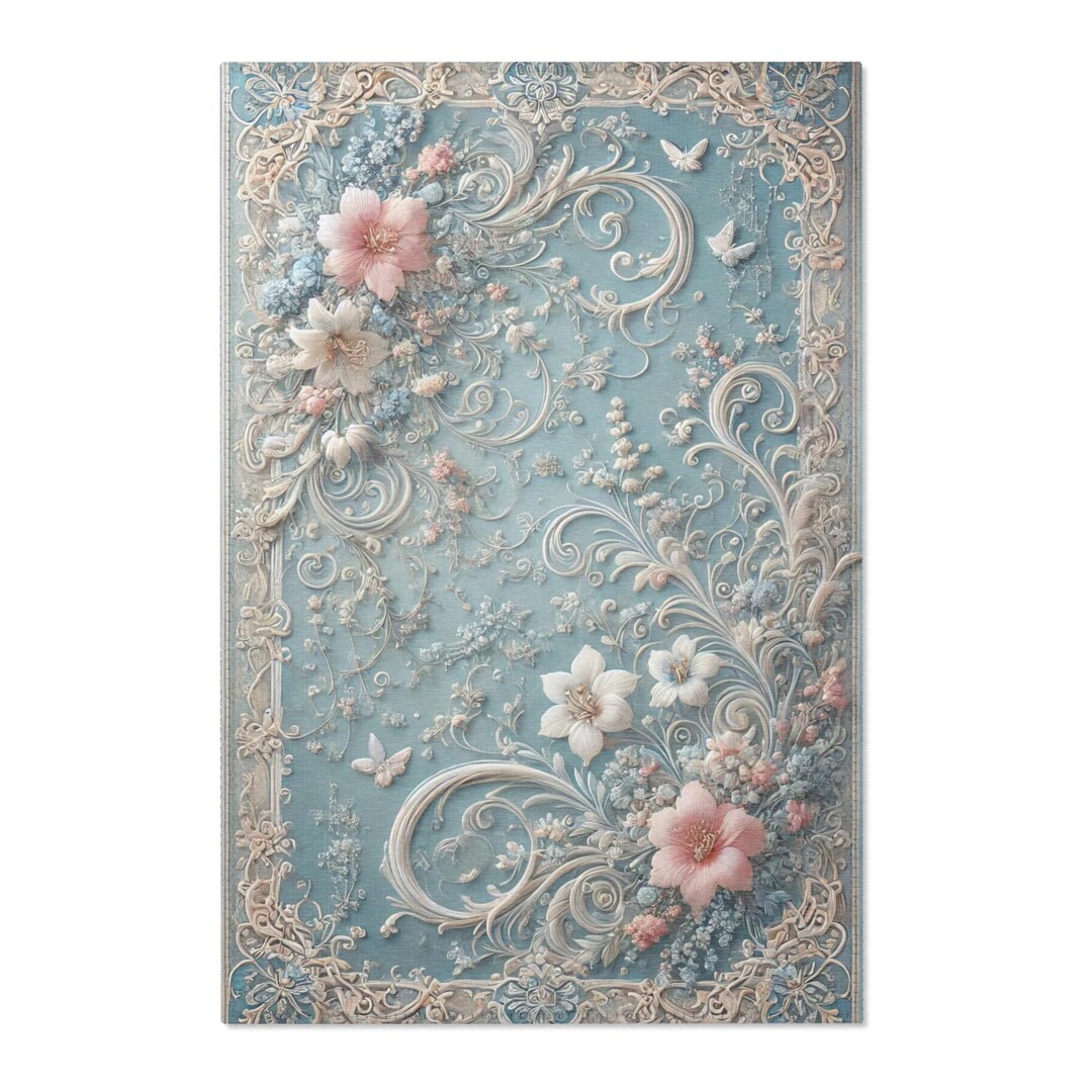 Unique Floral Blue Rug Artistic Vintage Inspired Botanical Carpet - Etsy