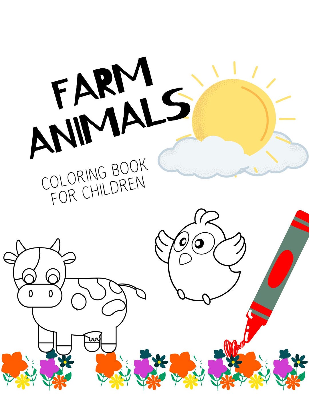 Farm Animals Coloring Book for Kids: 19 Adorable and Easy-to-color Farm ...