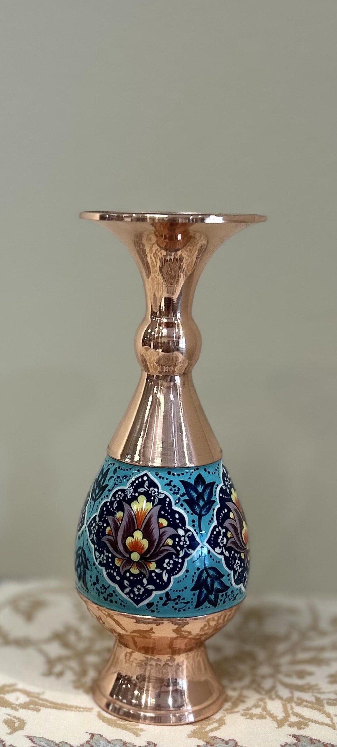 Blue Painted Copper Vase - Etsy