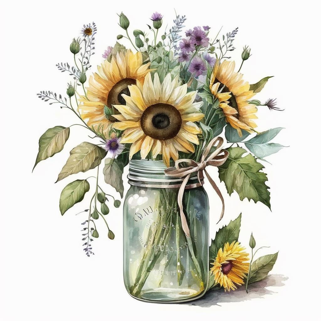 Watercolor Sunflower Clipart, Digital File - Etsy