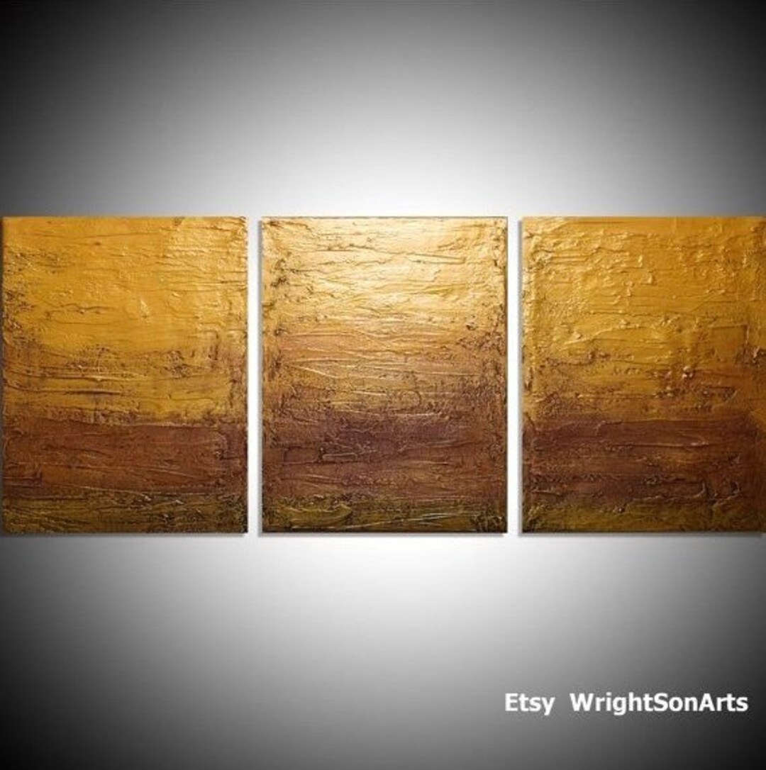 LARGE Affordable WALL ART Triptych 3 Panel Wall Contemporary golden ...