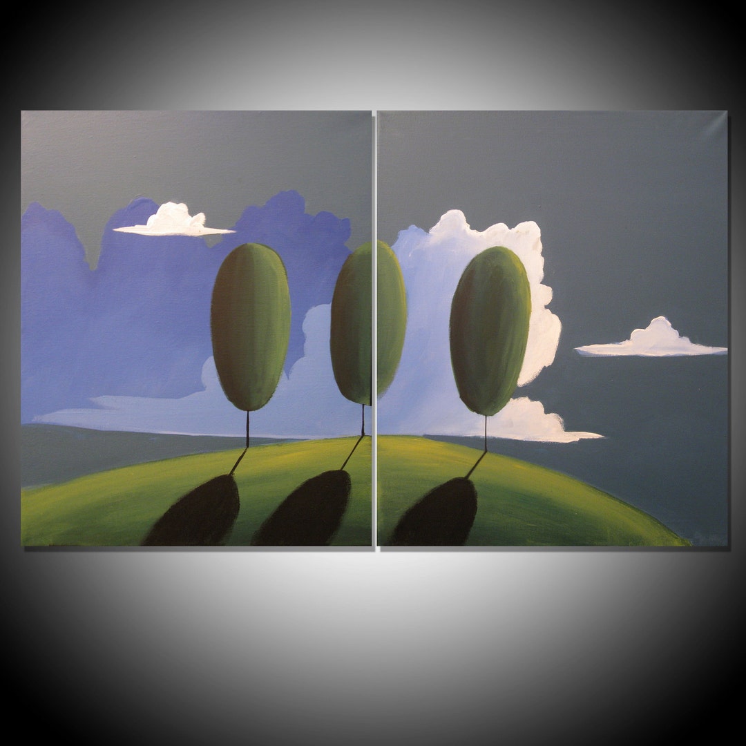 Landscape Original Art by UK Artist 2 Panel Abstract Painting Triptych ...