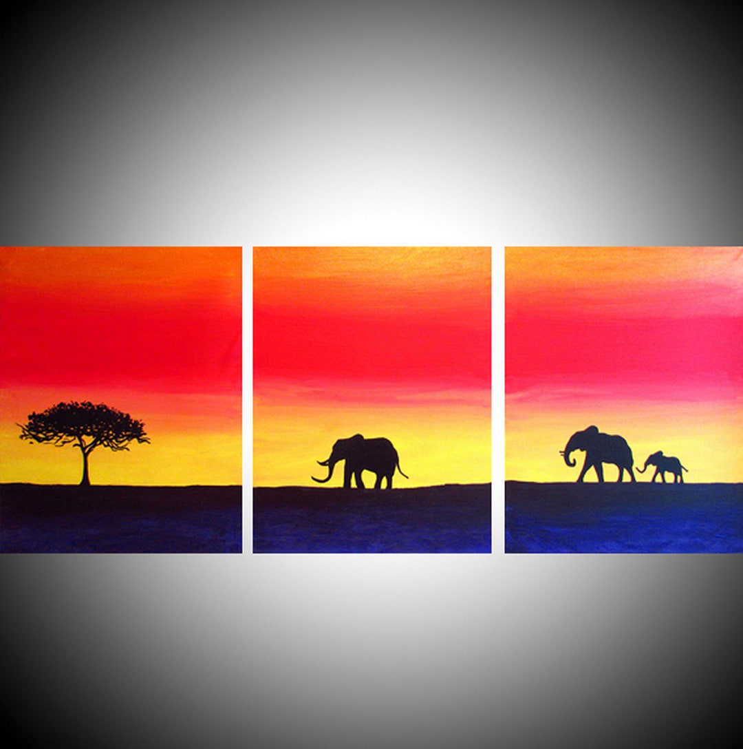 Elephant Animal Art Multi Panel LARGE WALL ART Triptych 3 Canvas ...