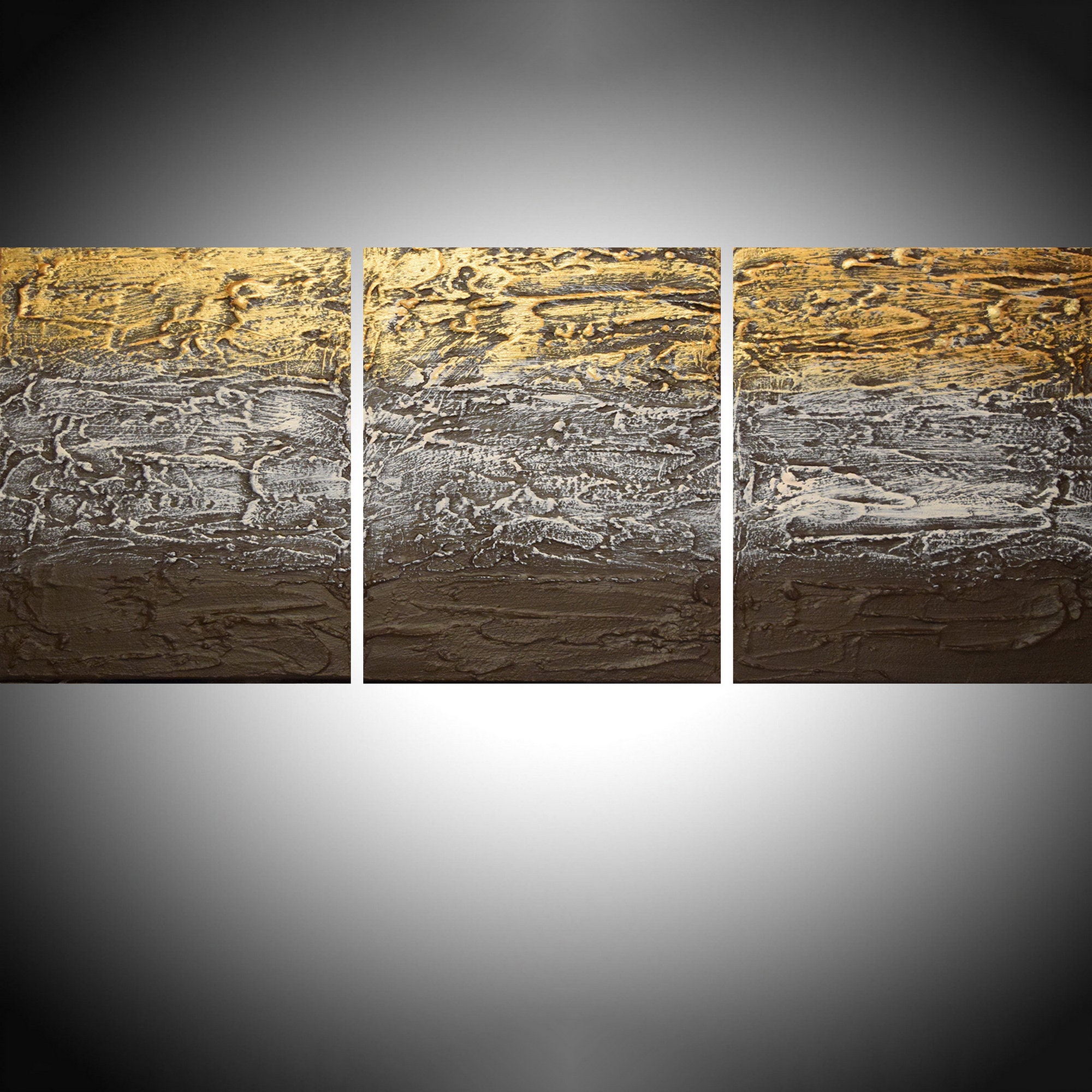 LARGE WALL ART Triptych 3 Panel Oversized Sculpture Metallic Mystery ...