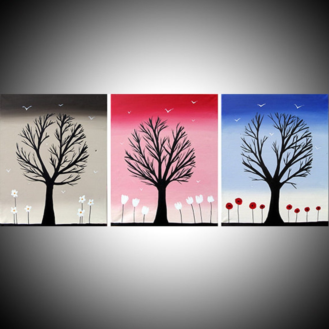 Extra Large Wall Art Canvas Bird Painting 3 Panel Colours TRIPTYCH 3 ...