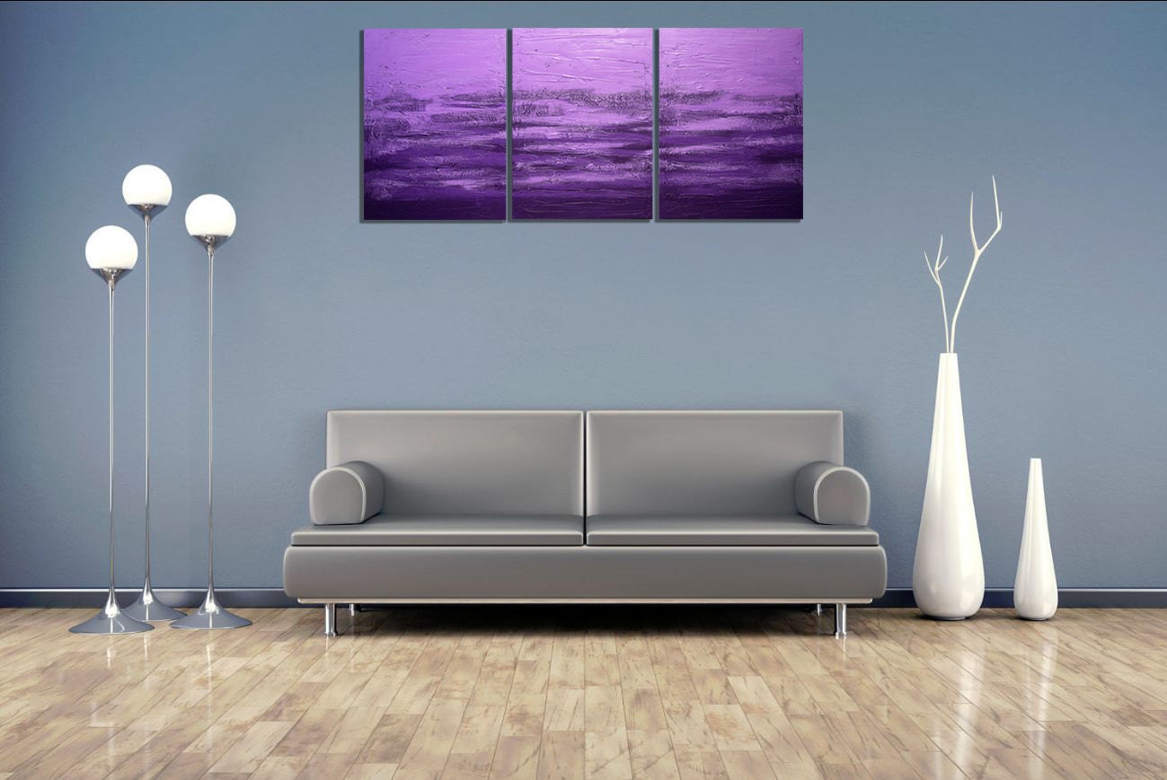 EXTRA LARGE WALL Art Triptych 3 Panel Wall Contemporary Art purple ...
