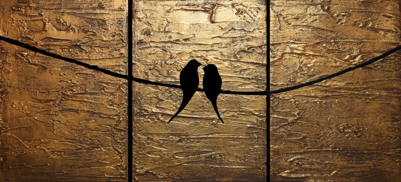 LARGE WALL ART Triptych 3 Aztec Birds Original Contemporary Textured ...