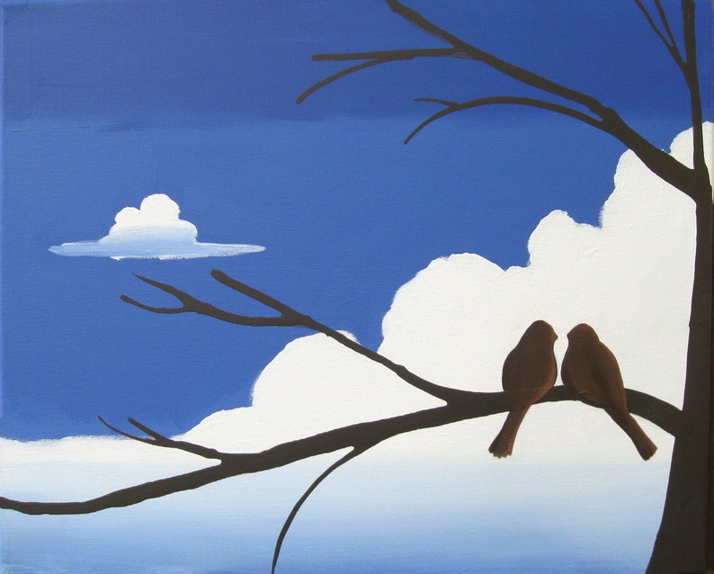 Love Birds Painting Abstract Landscape Triptych Nursery Canvas Wall ...