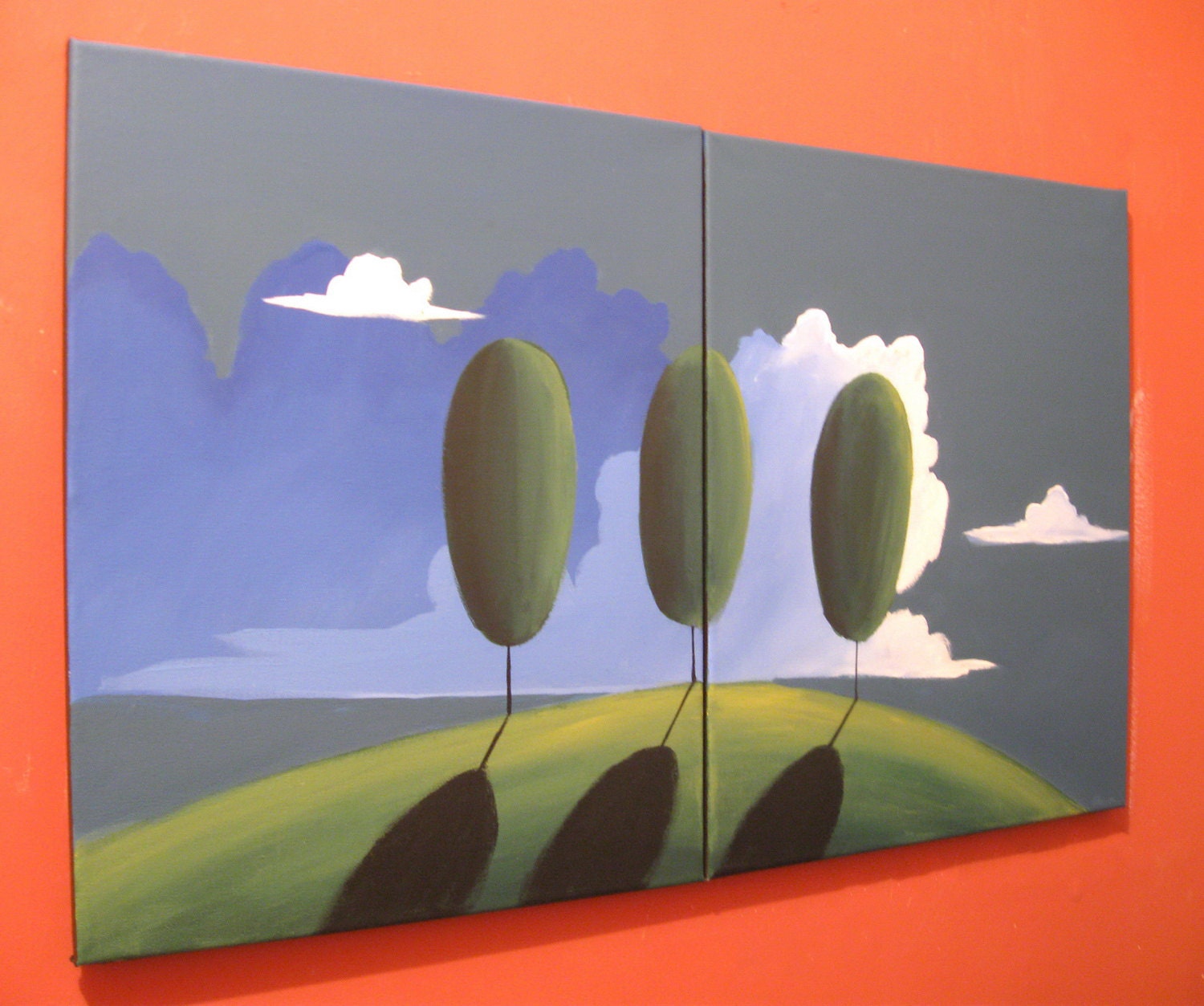 Landscape Original Art by UK Artist 2 Panel Abstract Painting Triptych ...