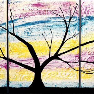 EXTRA LARGE WALL Art Triptych 3 Panel Rainbow Tree of Life Textured ...
