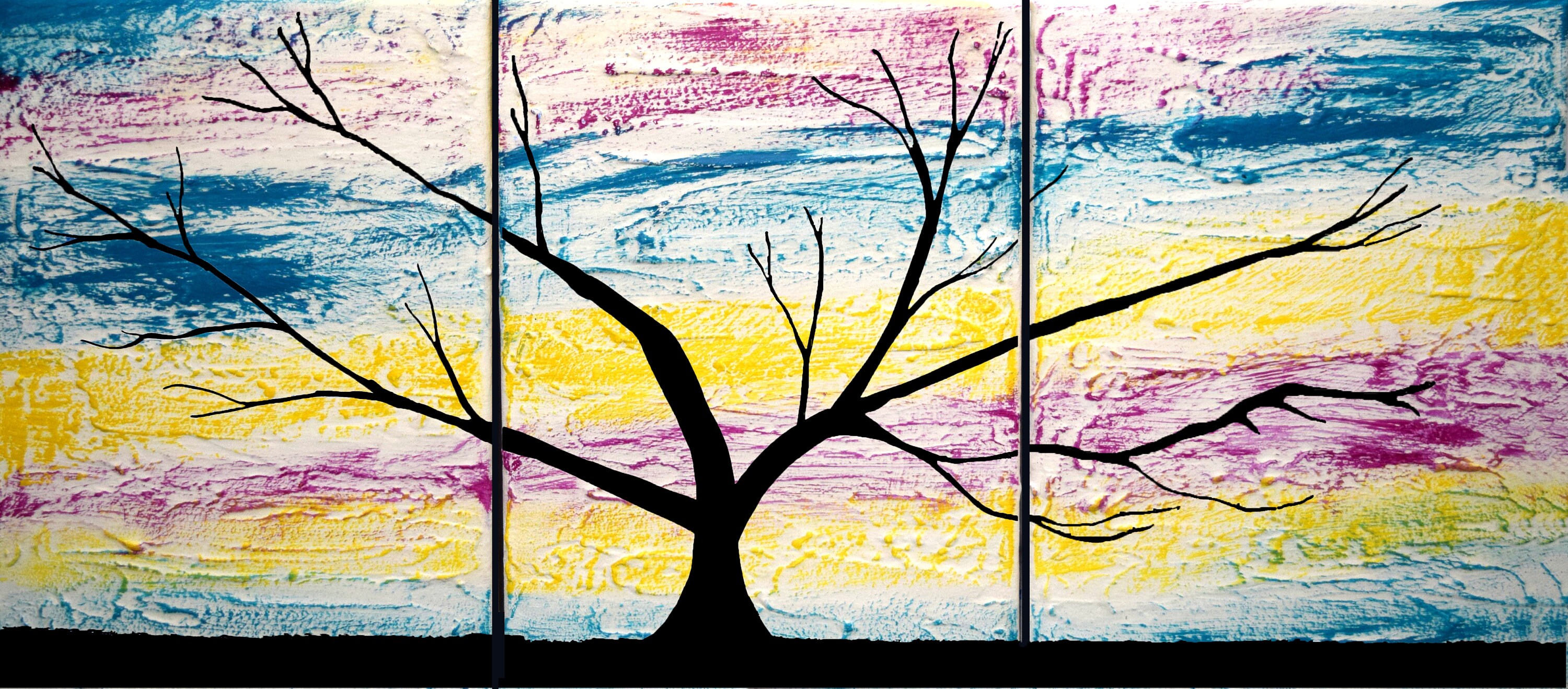 EXTRA LARGE WALL Art Triptych 3 Panel Rainbow Tree of Life Textured ...