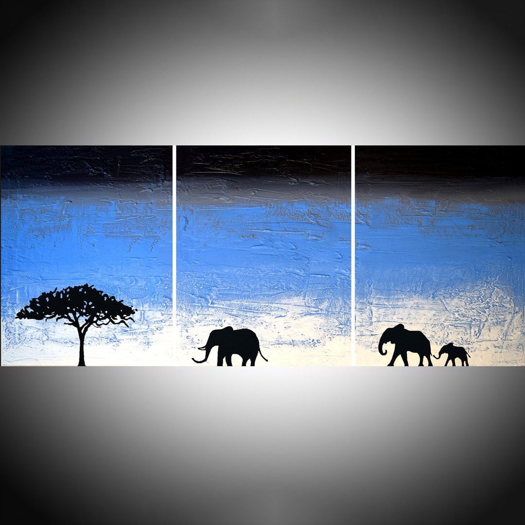Elephant Animal Art Multi Panel LARGE WALL ART Triptych 3 Canvas ...