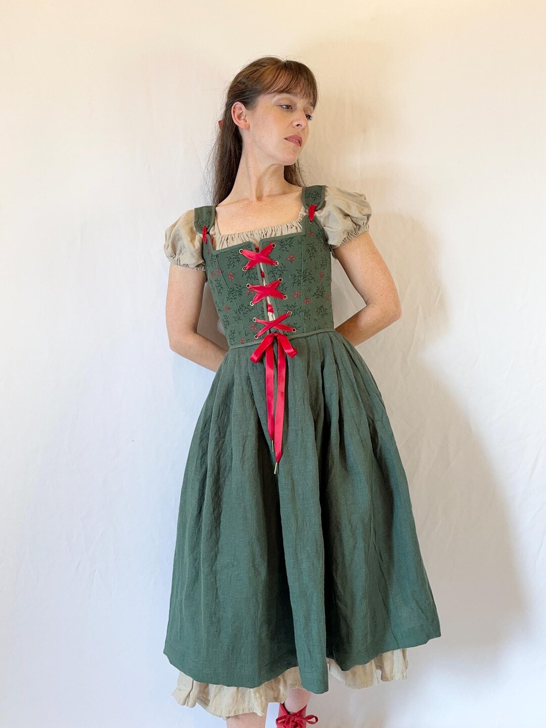 Dirndl Bodice in Holly, Corset Bodice, Holiday Costume, Renaissance ...