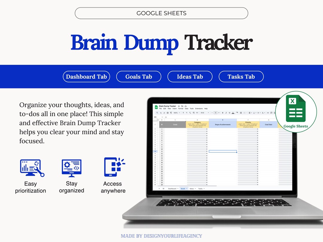 Digital Brain Dump Google Sheet Template: Task List, Productivity ...