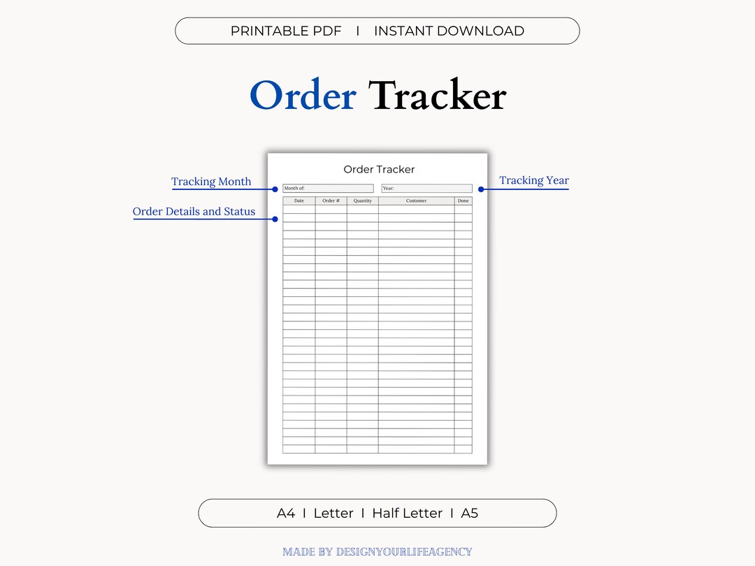 Order Tracker Printable PDF: Small Business Order Management, Shipping ...