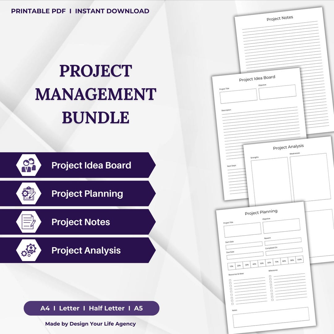 Project Management Bundle - Work Planner Printable - Project Tracker ...