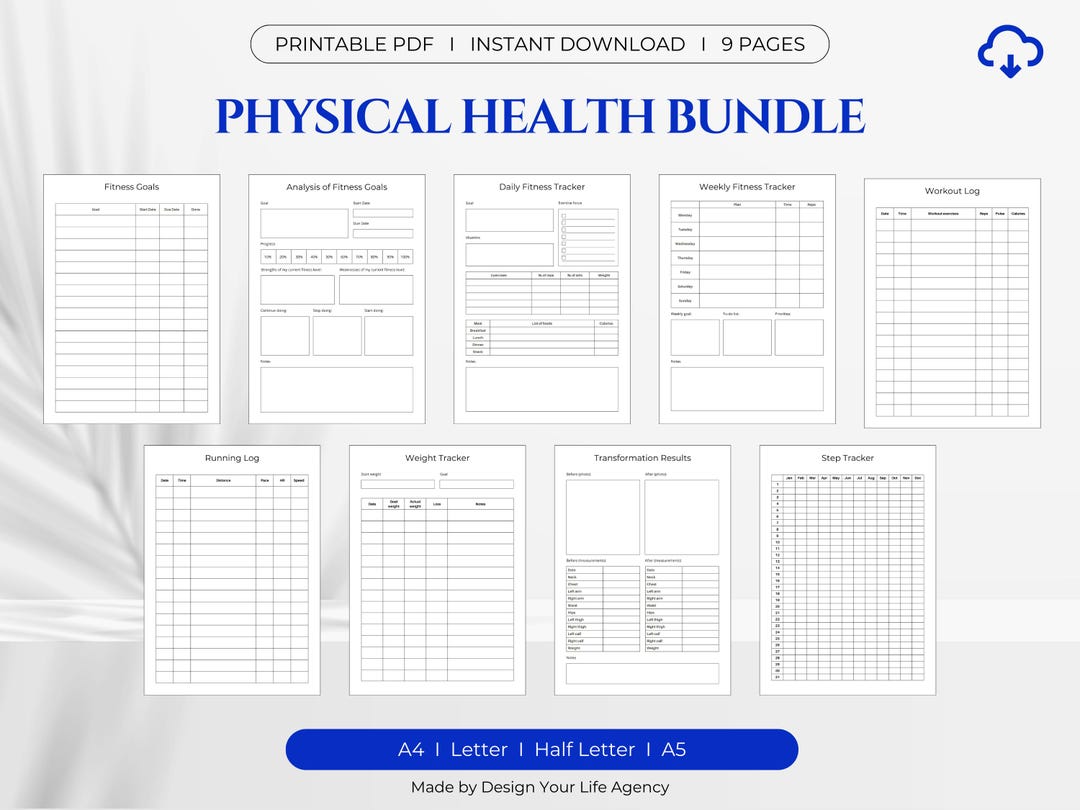 Physical Health Bundle Printable PDF - Fitness Tracker - Workout Log ...