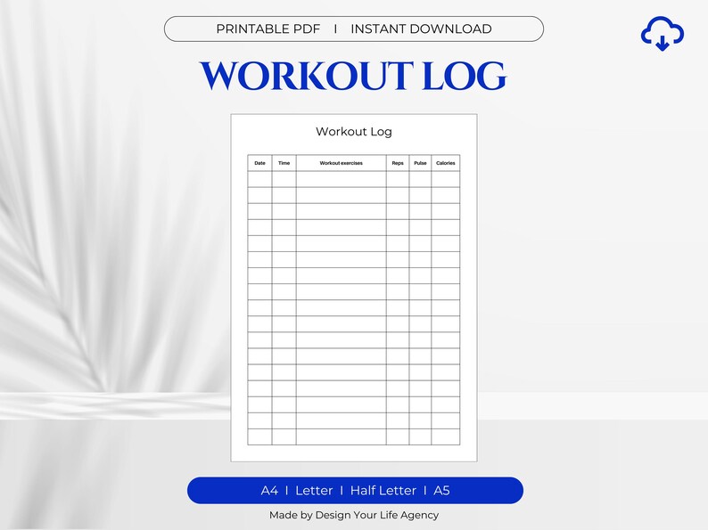 Digital Workout Log | Printable Exercise and Progress Sheet ...