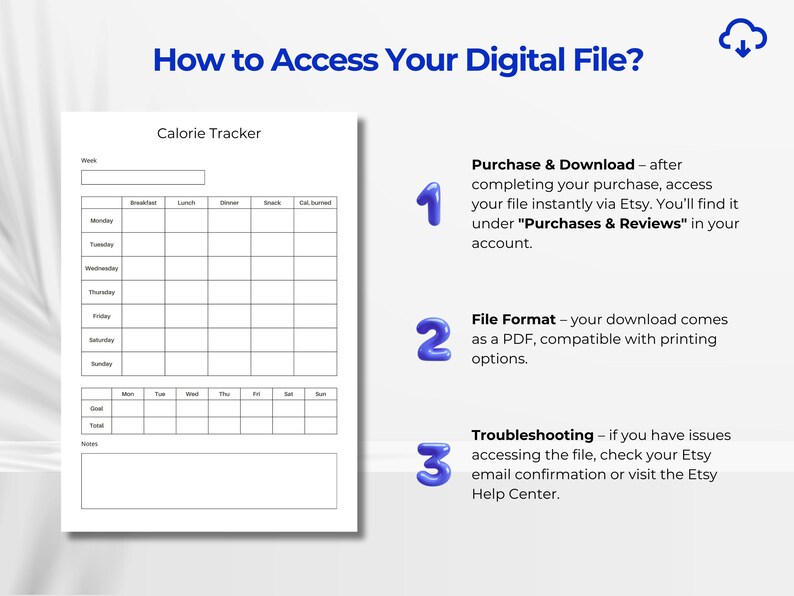Calorie Tracker Printable PDF - Food Journal - Meal Planner, Calorie ...