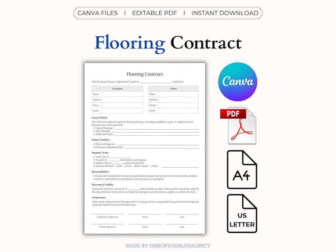 Flooring Agreement Template: Editable Contract, Flooring Installation ...