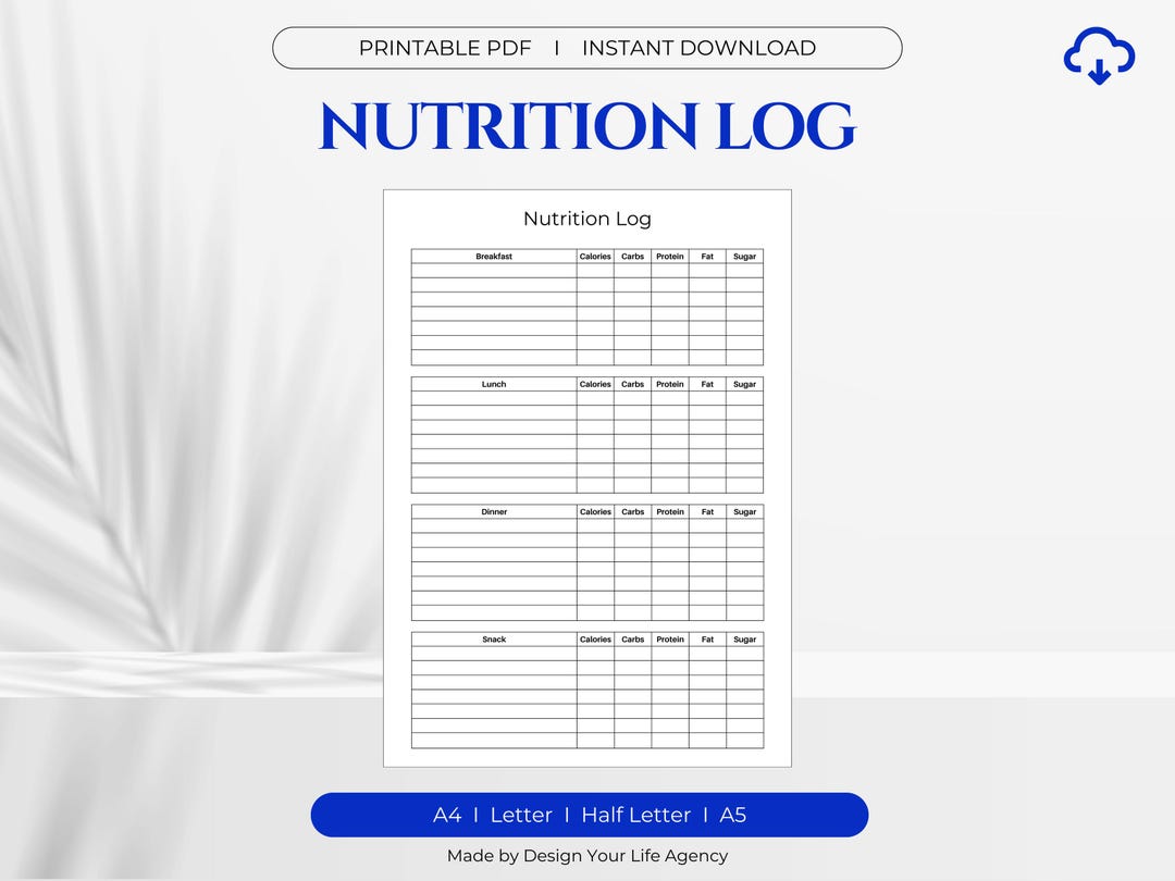 Nutrition Log Printable - Daily Food Journal - Meal Tracker - Calorie ...