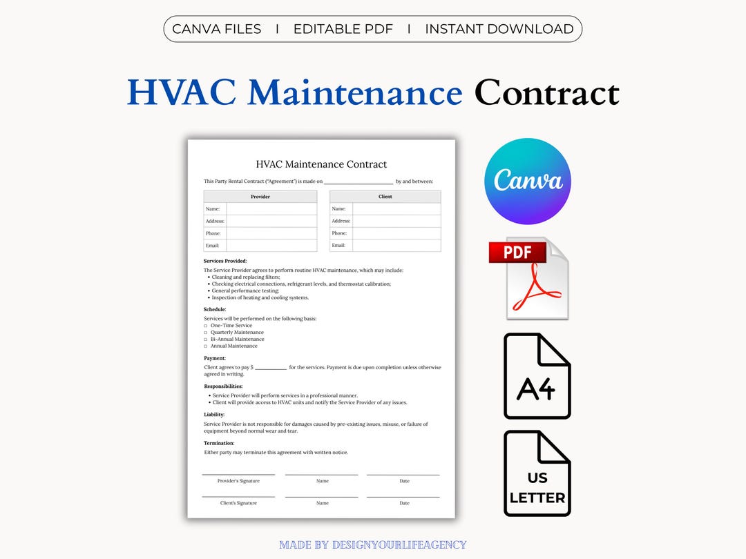HVAC Maintenance Agreement Template: Heating and Cooling Service ...