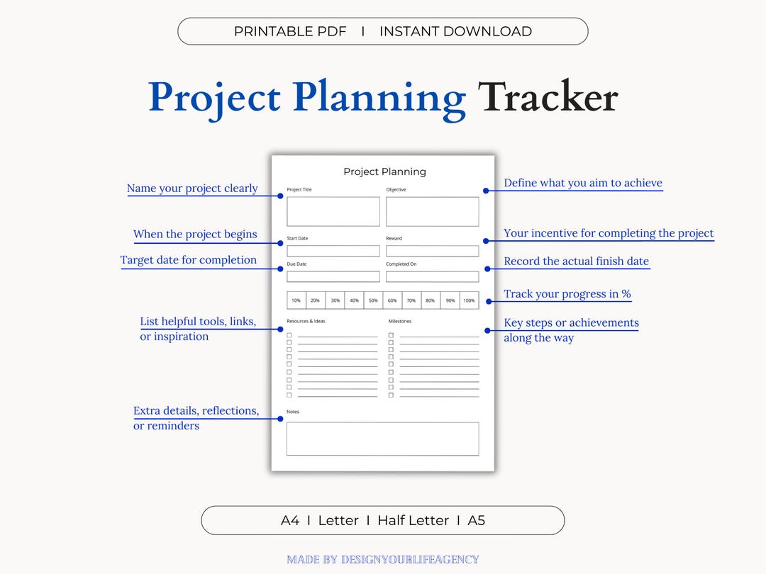 Project Planning Tracker Printable PDF: Project Management Worksheet ...