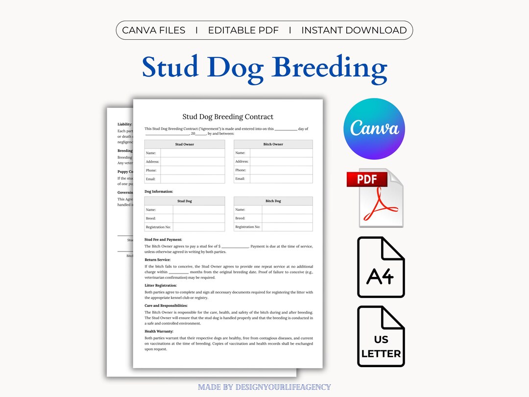 Stud Dog Breeding Agreement: Canine Breeding Contract, Puppy Litter ...