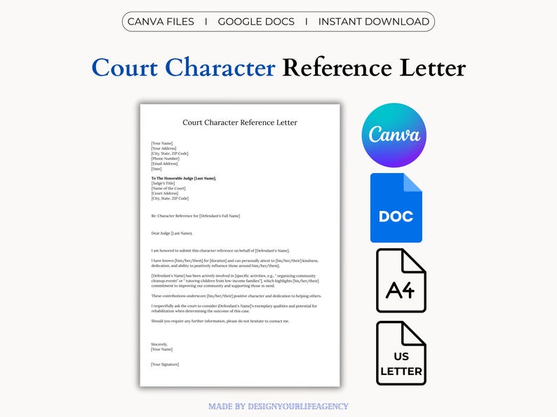 Court Character Reference Letter Template: Support Letter for Judge ...