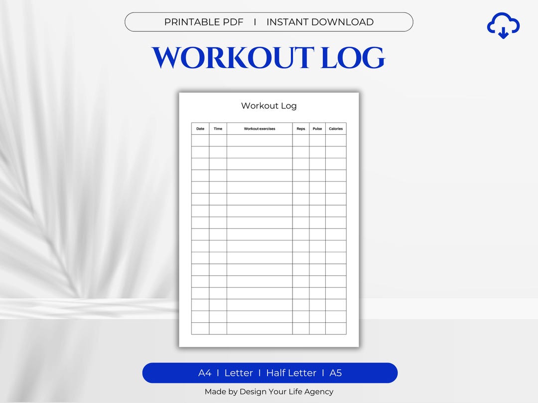 Digital Workout Log Printable PDF - Exercise and Progress Sheet ...