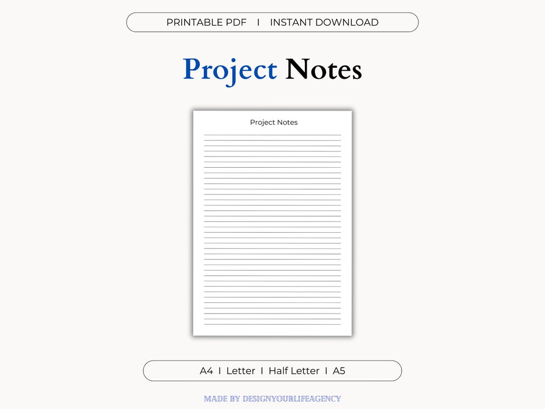 Project Notes Printable Tracker PDF - Project Tracker, Task Organizer ...