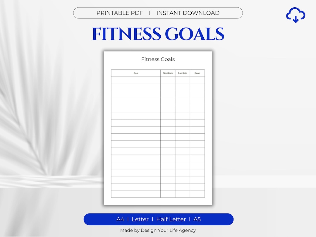 Fitness Goals Printable PDF - Goal Setting - Progress Monitoring ...