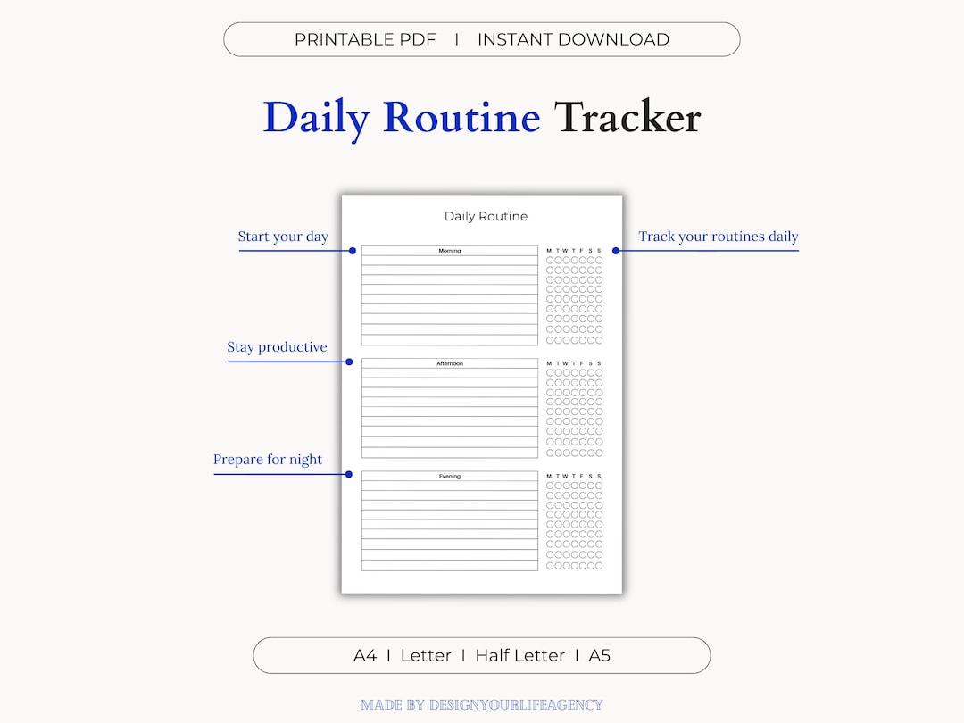 Daily Routine Tracker Printable PDF - Habit Tracker - Productivity ...