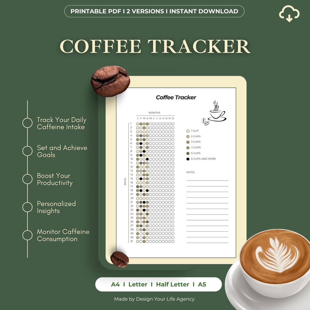 Coffee Tracker Printable PDF - Coffee Consumption Log - Caffeine Intake ...