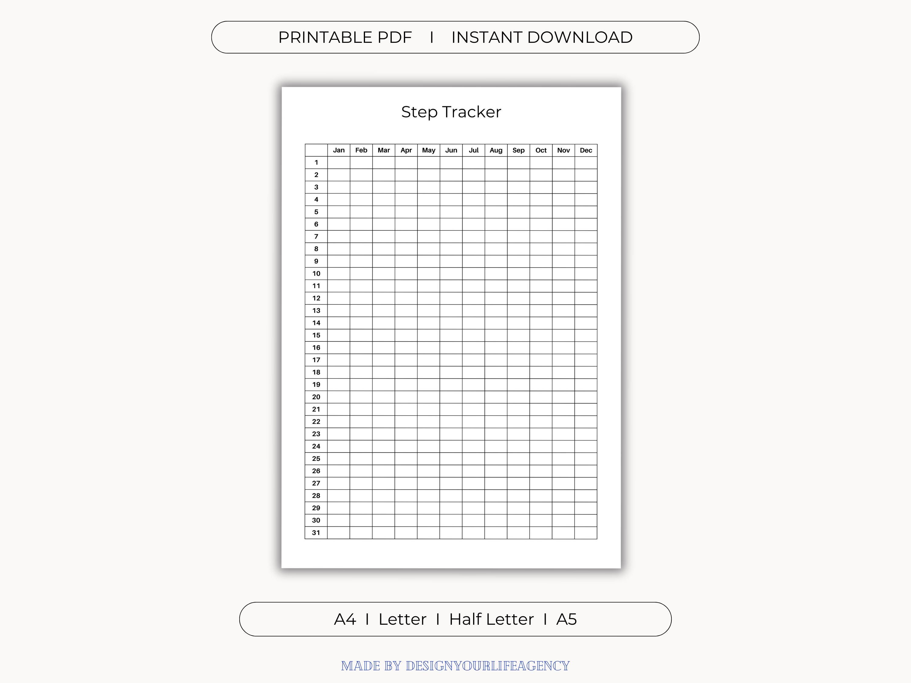 Step Tracker Printable PDF - Daily Step Log, Fitness Tracker, Walking ...